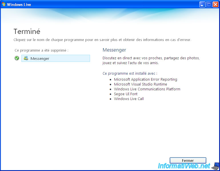 Uninstall all MSN Microsoft clients - Web - Tutorials - InformatiWeb